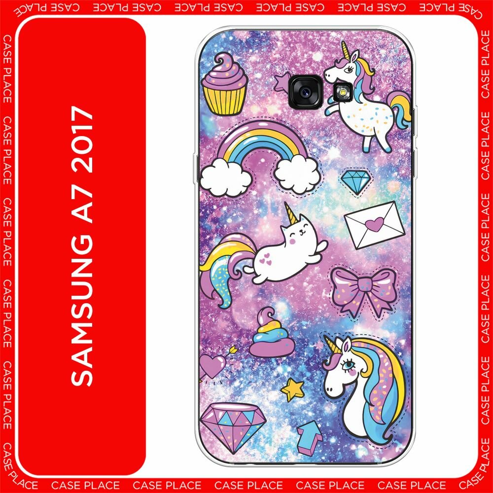 Чехол на Samsung Galaxy A7 2017 / Самсунг Галакси А7 2017 с принтом "Rainbow doodles"