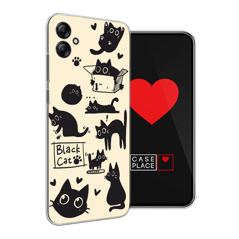 Чехол на Samsung Galaxy A04e / Самсунг A04e с принтом "Чёрный котик рисунки" — фото 1