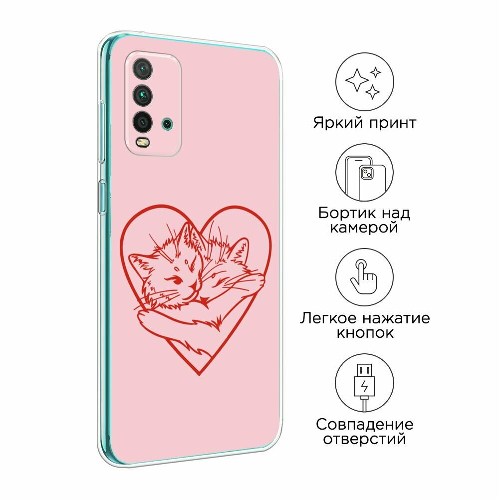 Чехол на Xiaomi Redmi 9T / Сяоми Редми 9Т с принтом "Влюблённые котики рисунок 1 - 14 февраля" — фото 1
