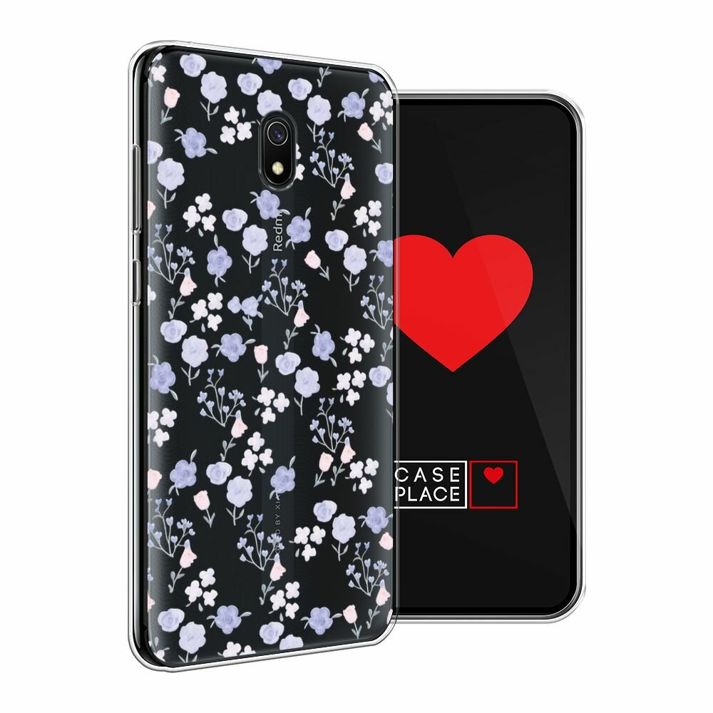 Чехол на Xiaomi Redmi 8A / Сяоми Редми 8А с принтом "Сиреневые розы паттерн", прозрачный — фото 1