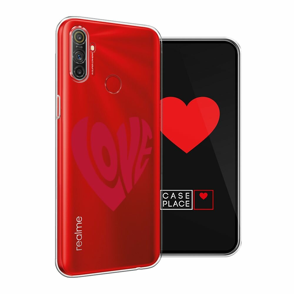 Чехол на Realme C3 / Реалми C3 с принтом "Love heart 2 - 14 февраля", прозрачный — фото 1