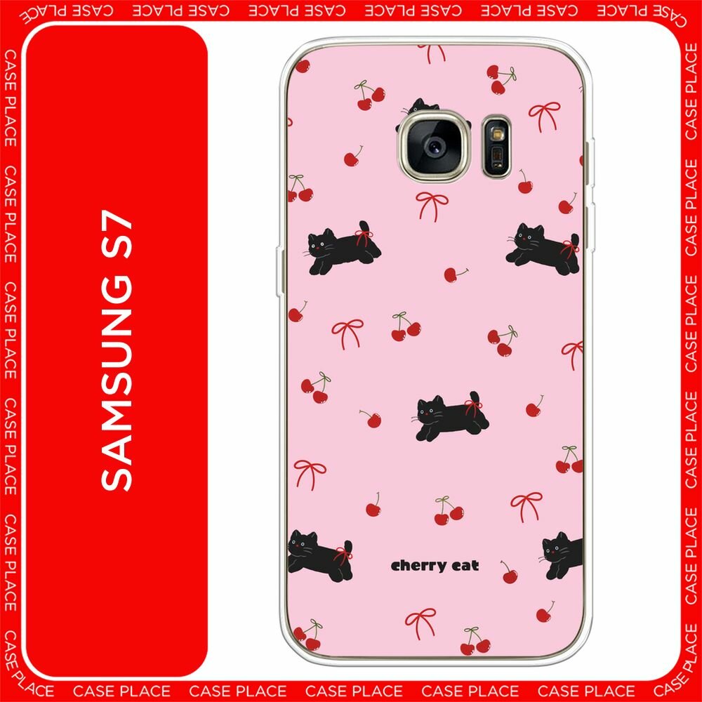 Чехол на Samsung Galaxy S7 / Самсунг Галакси С 7 с принтом "Cherry cat"
