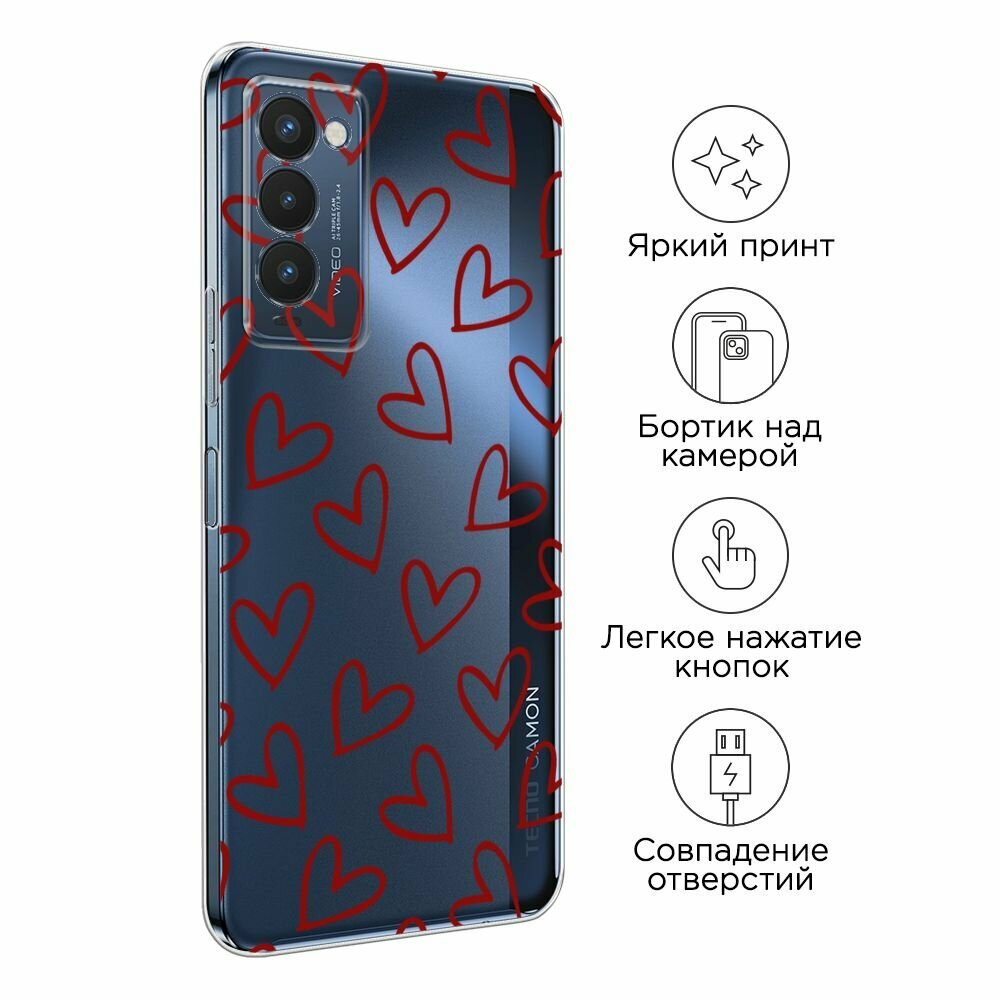 Чехол на Tecno Camon 18P / Техно Камон 18Р с принтом "Little hearts doodles 2 - 14 февраля", прозрачный — фото 1