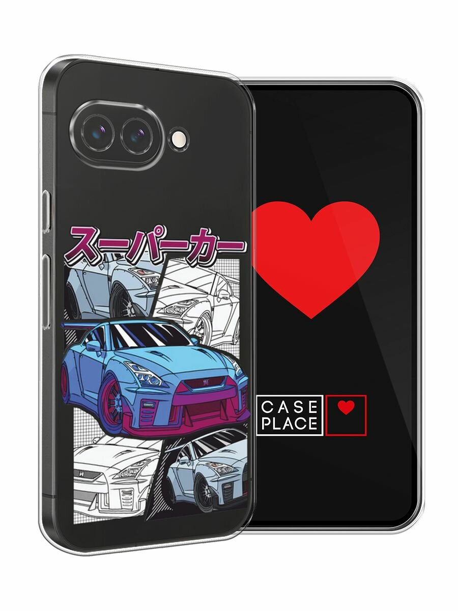 Чехол на Google Pixel 9a / Гугл Пиксель 9a с принтом "JDM коллаж", прозрачный — фото 1