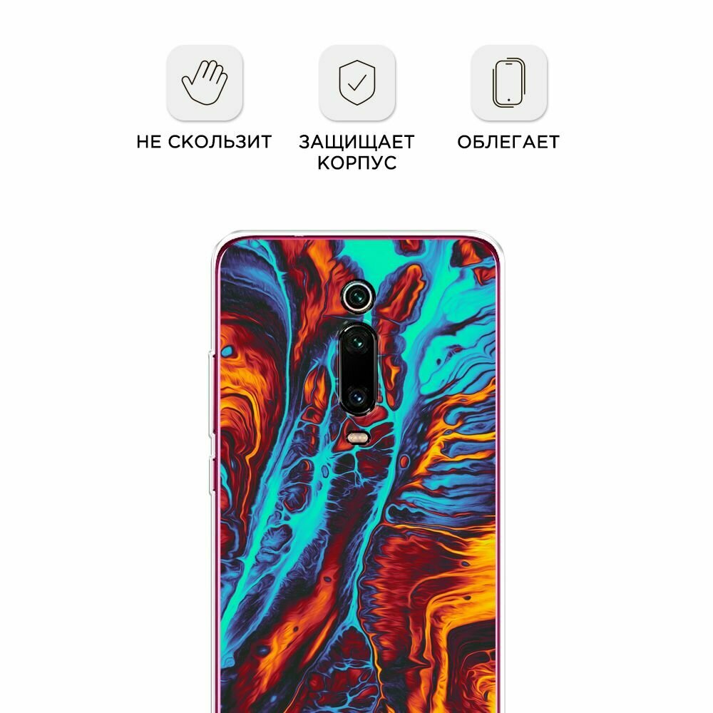 Чехол на Xiaomi Redmi K20/K20 Pro/Mi 9T/9T Pro / Сяоми Редми К20/K20 Pro/Mi 9T/9T Pro с принтом Желто-голубой флюид — фото 1