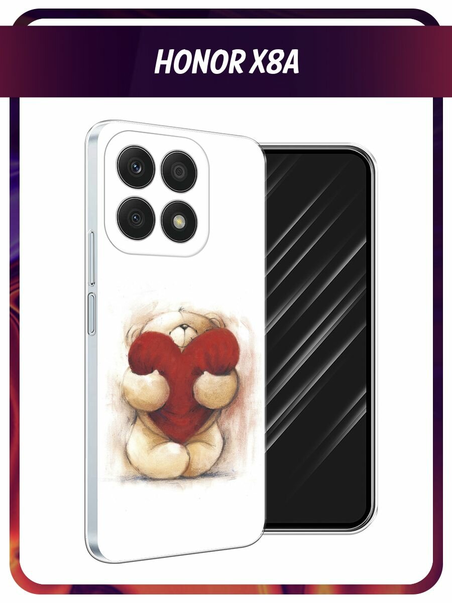 Чехол на Honor X8A / Хонор X8A с принтом "Мишка с сердцем 1"