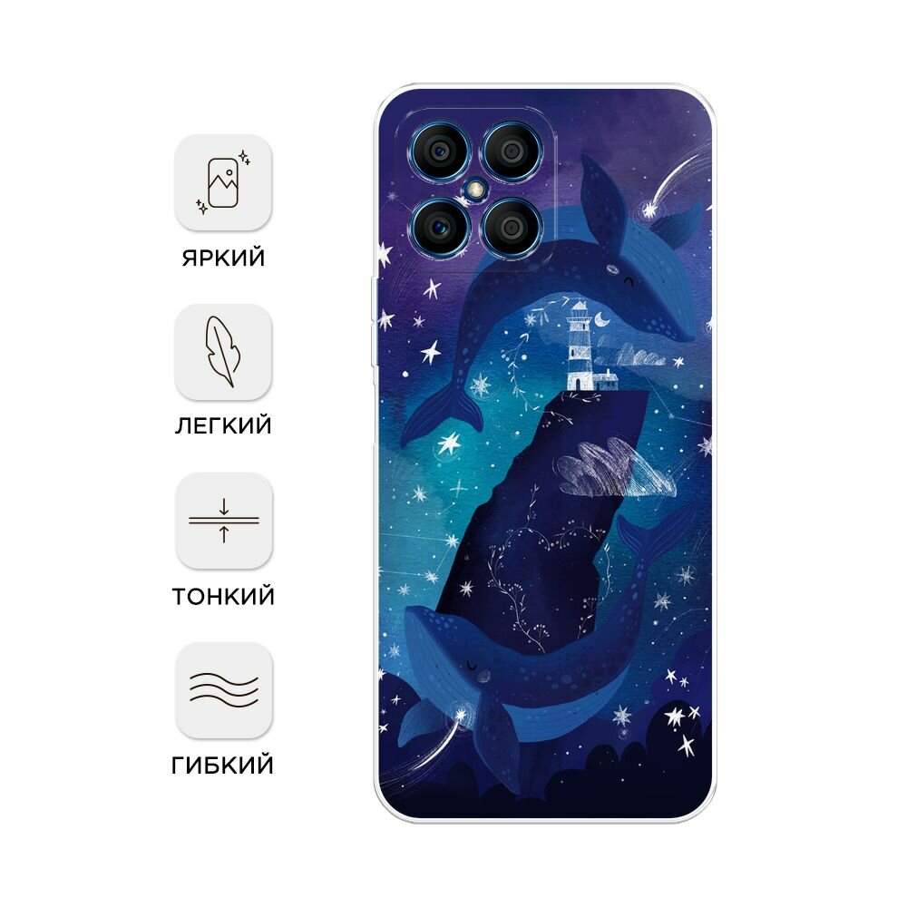Силиконовый чехол на Honor X8 / Хуавей X8 с принтом "Ночные киты" — фото 1