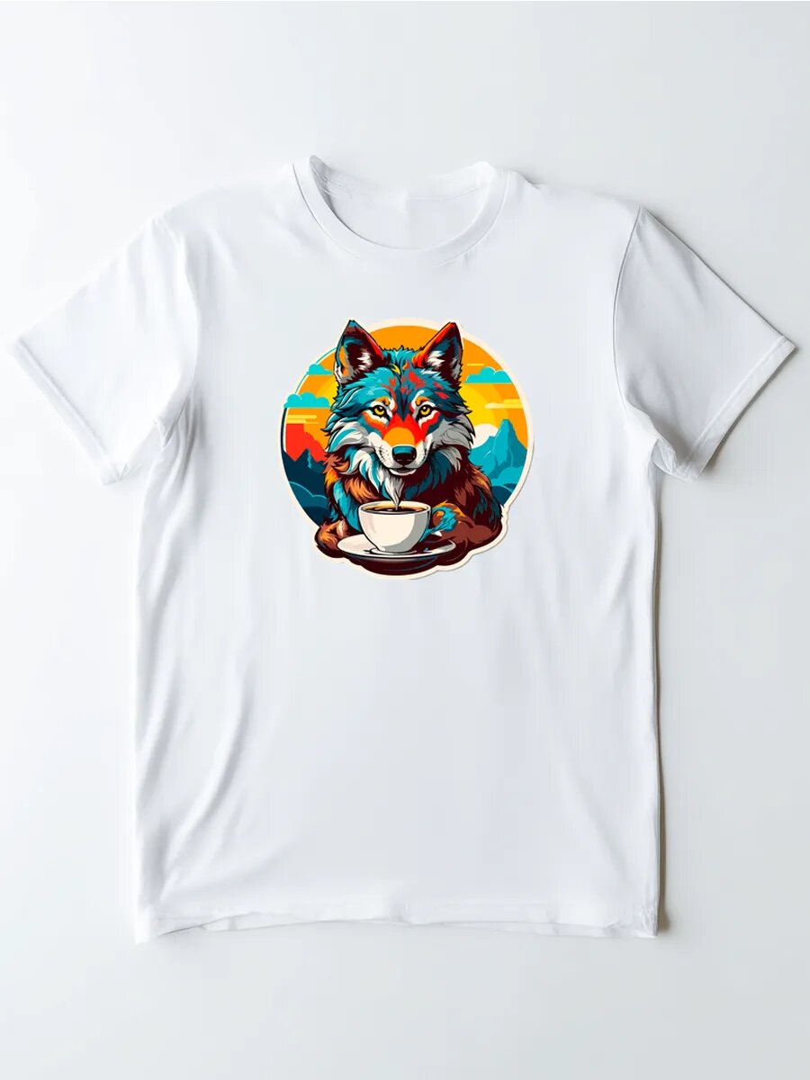 Футболка лиса пьет кофе