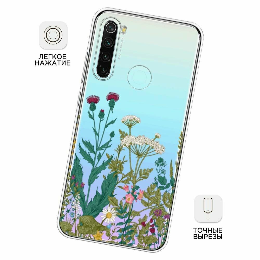 Чехол на Xiaomi Redmi Note 8 / Сяоми Редми Нот 8 с принтом "Дикие полевые цветы", прозрачный — фото 1