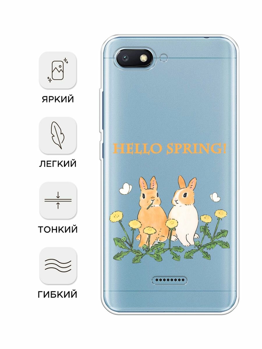Чехол на Xiaomi Redmi 6A / Сяоми Редми 6А с принтом "Весенние кролики", прозрачный — фото 1