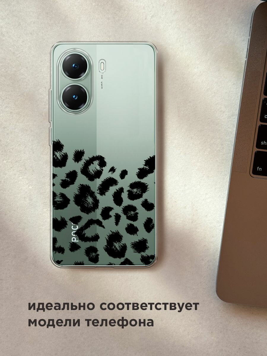 Чехол на Poco X7 Pro / Поко X7 Про с принтом "Окрас леопарда фон черный", прозрачный — фото 1