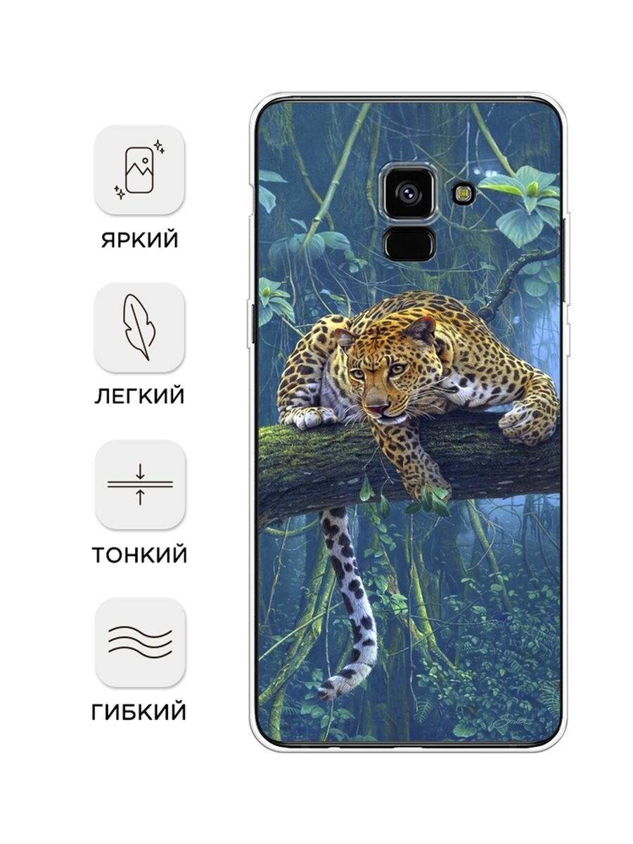 Чехол на Samsung Galaxy A8 + / Самсунг Галакси А8 Плюс 2018 с принтом "Леопард охотник" — фото 1
