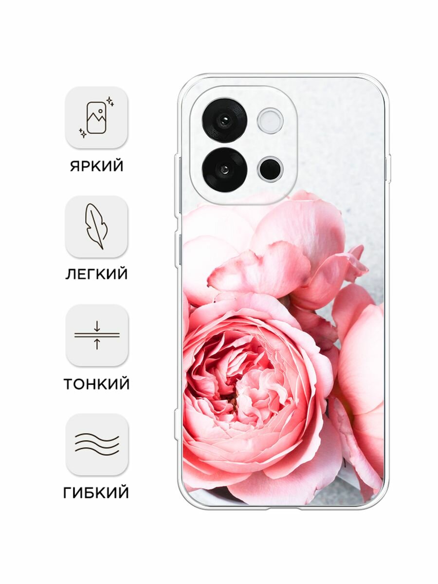 Чехол на OnePlus 13T / Ван Плас 13Т с принтом "Пионы на белом" — фото 1