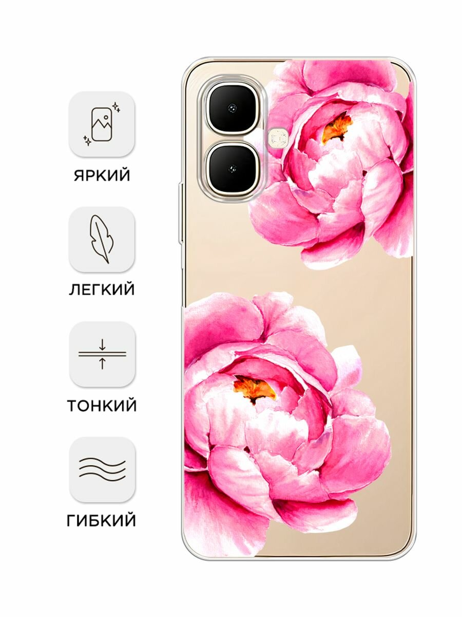 Чехол на Infinix Smart 10 / Инфиникс Смарт 10 с принтом "Open peonies", прозрачный — фото 1