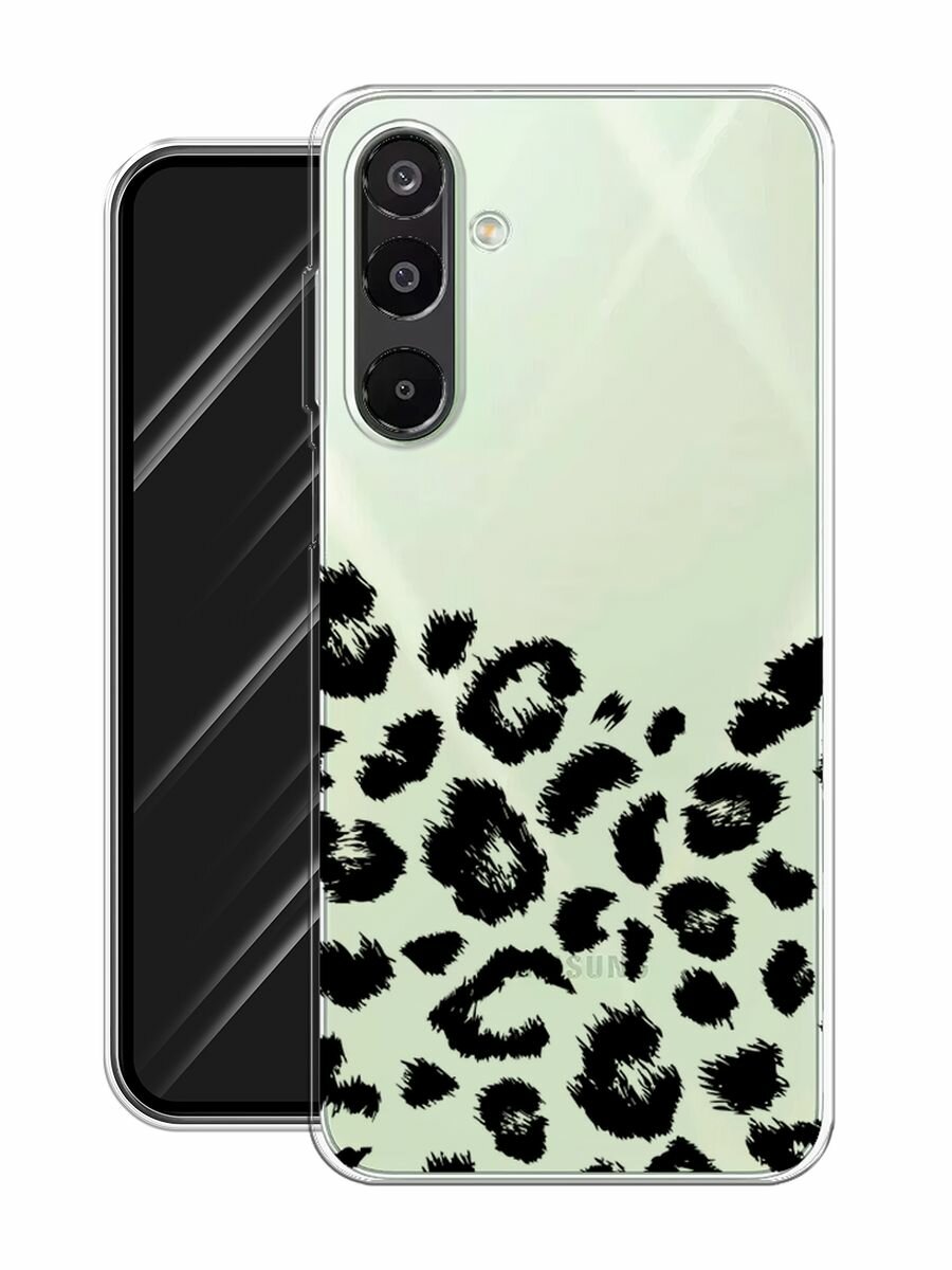 Чехол на Samsung Galaxy M16 / Самсунг Галакси М16 с принтом "Окрас леопарда фон черный", прозрачный — фото 1