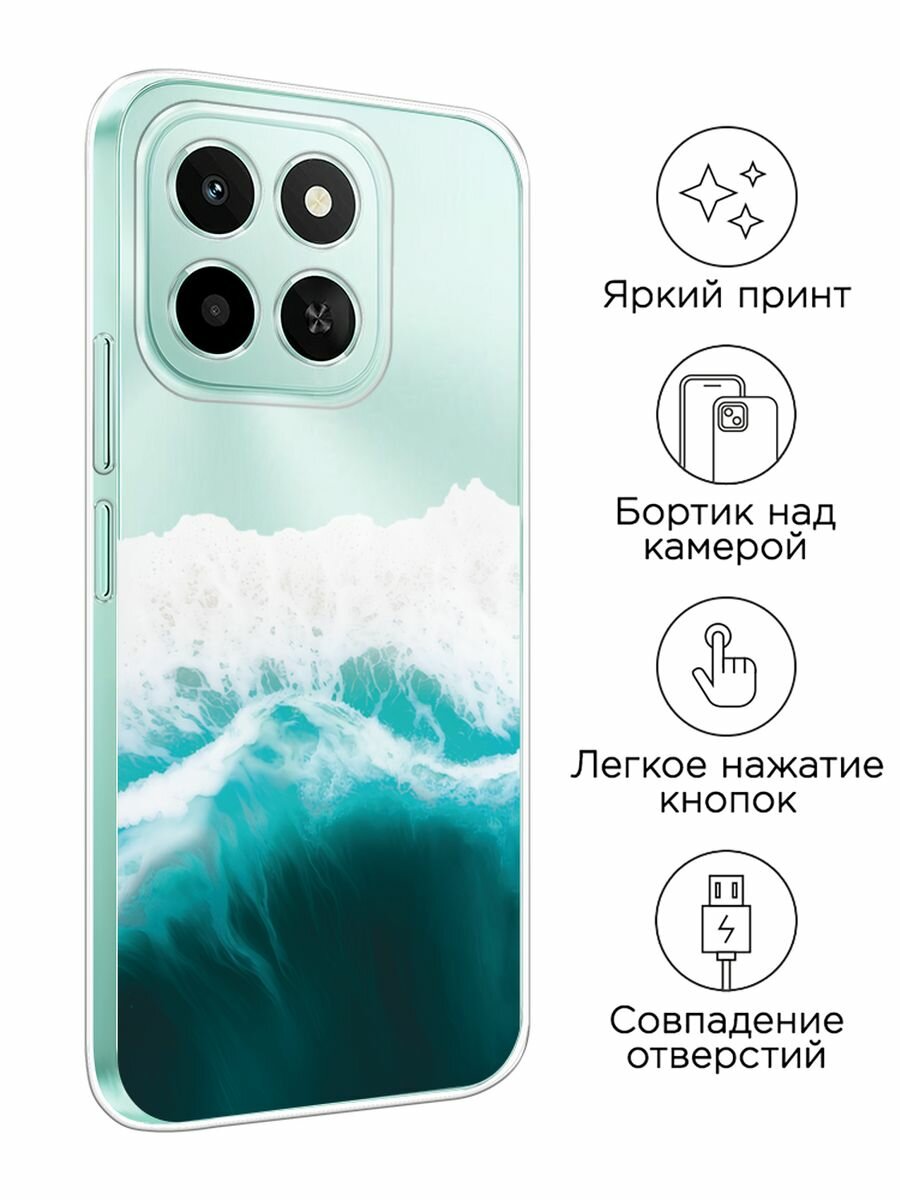 Чехол на Honor X6c / Хонор X6c с принтом "Большая волна", прозрачный — фото 1