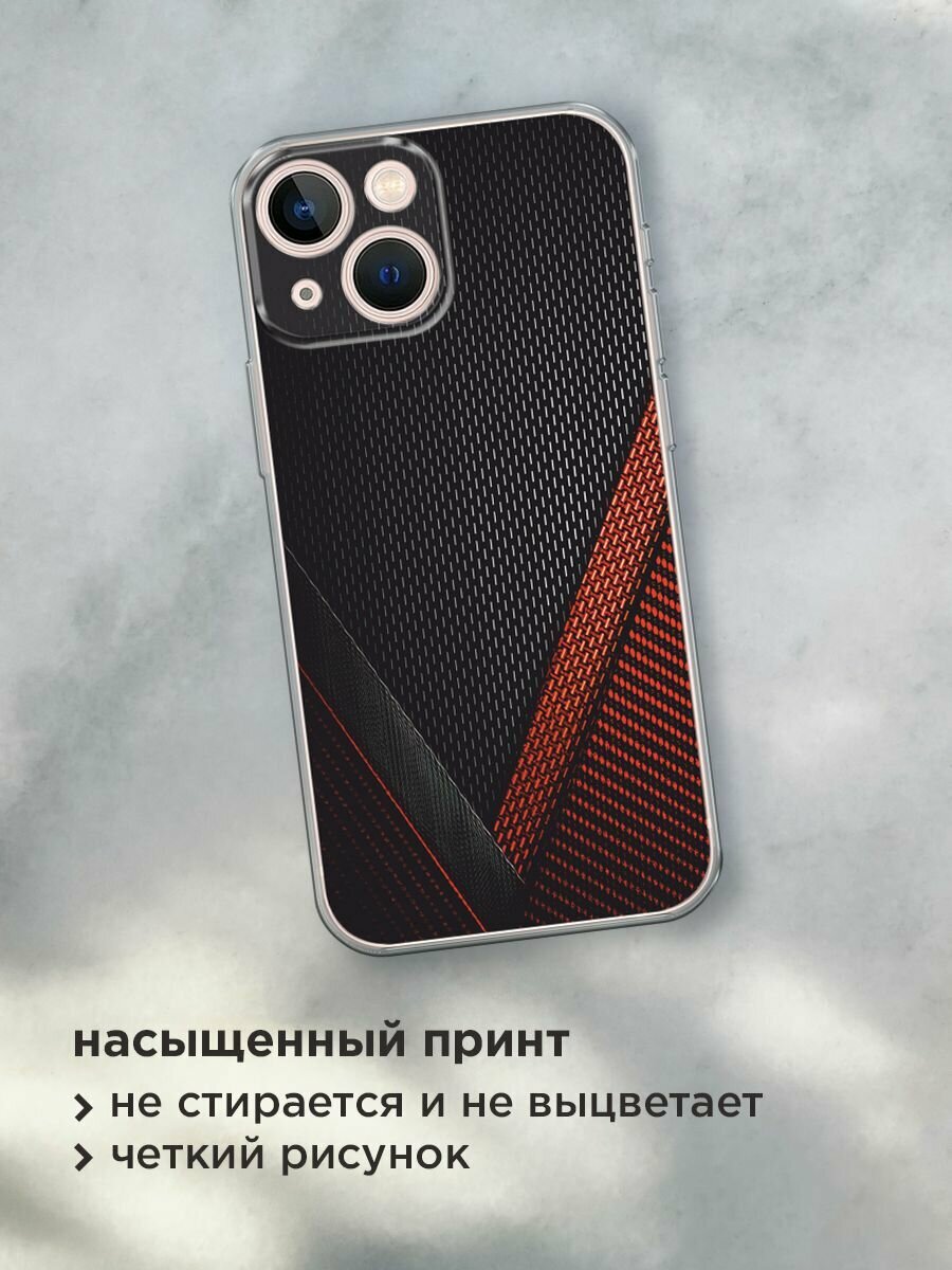 Чехол на Apple iPhone 13 mini / Айфон 13 мини с принтом "Красный карбон" — фото 1