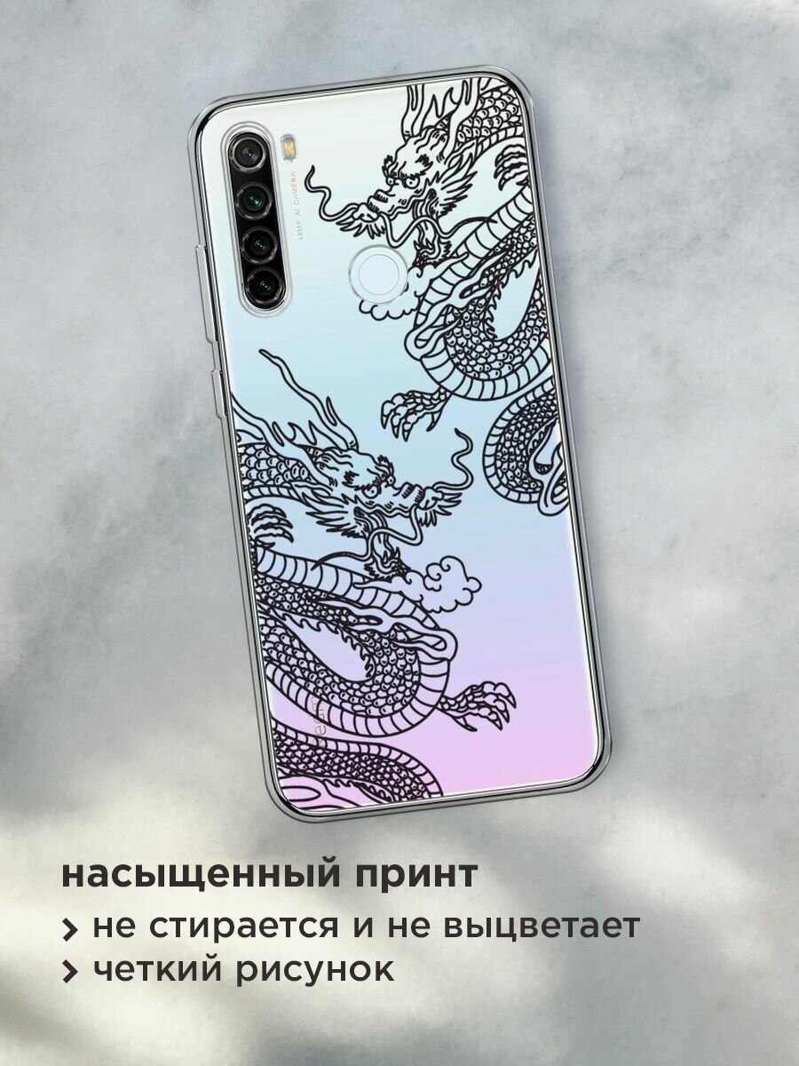 Чехол на Xiaomi Redmi Note 8T / Сяоми Редми Нот 8Т с принтом "Два китайских дракона", прозрачный — фото 1