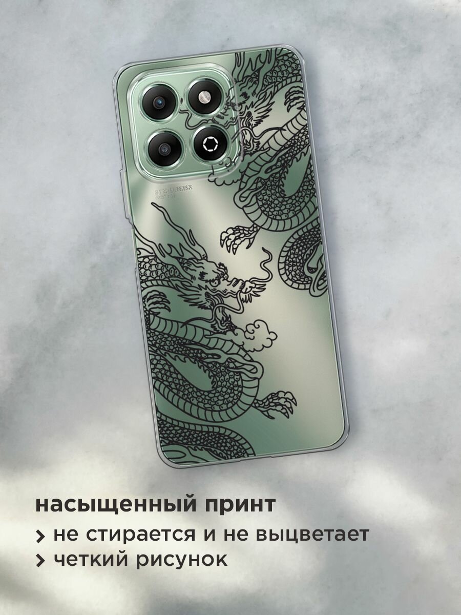 Чехол на Honor X6b / Хонор X6b с принтом "Два китайских дракона", прозрачный — фото 1