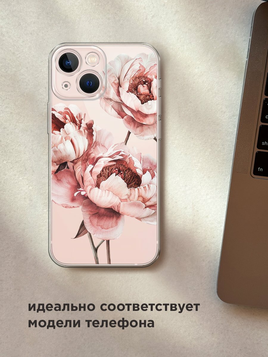 Чехол на Apple iPhone 13 mini / Айфон 13 мини с принтом "Акварельные бутоны", прозрачный — фото 1