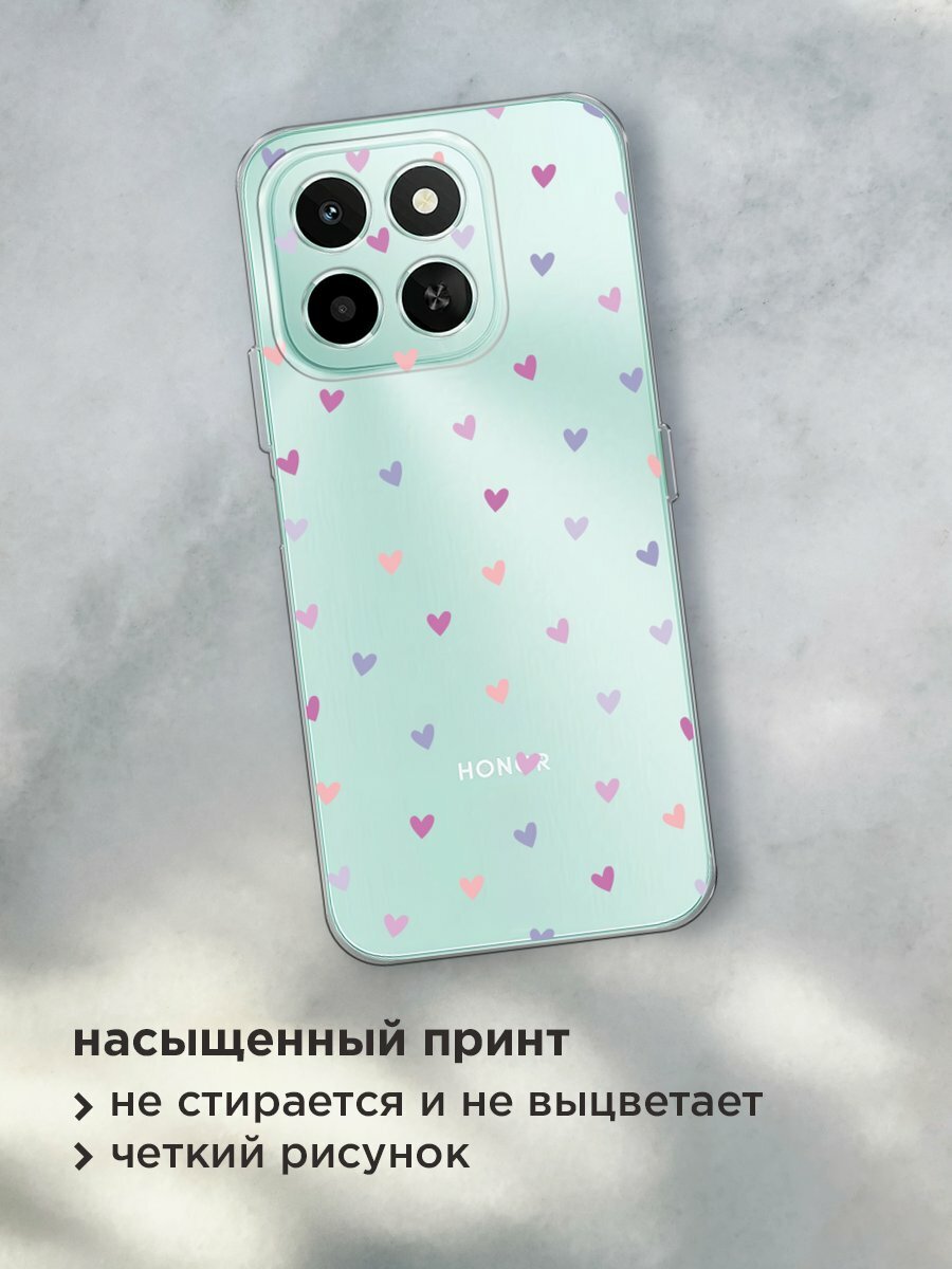 Чехол на Honor X6c / Хонор X6c с принтом "Пастельные сиреневые сердечки", прозрачный — фото 1