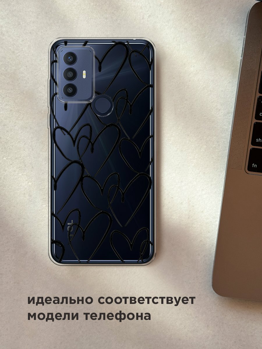 Чехол на TCL 30E/30 SE/305/306 / ТСЛ 30E с принтом "Hearts doodle black 1" — фото 1