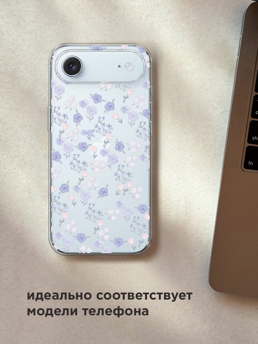 Чехол на Apple iPhone Air / Айфон Айр с принтом "Сиреневые розы паттерн", прозрачный — фото 1