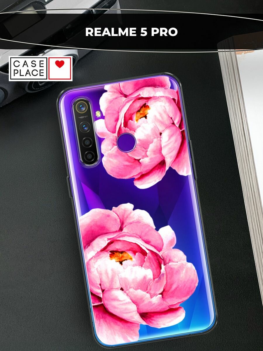 Чехол на Realme 5 Pro / Реалми 5 Про с принтом "Open peonies", прозрачный