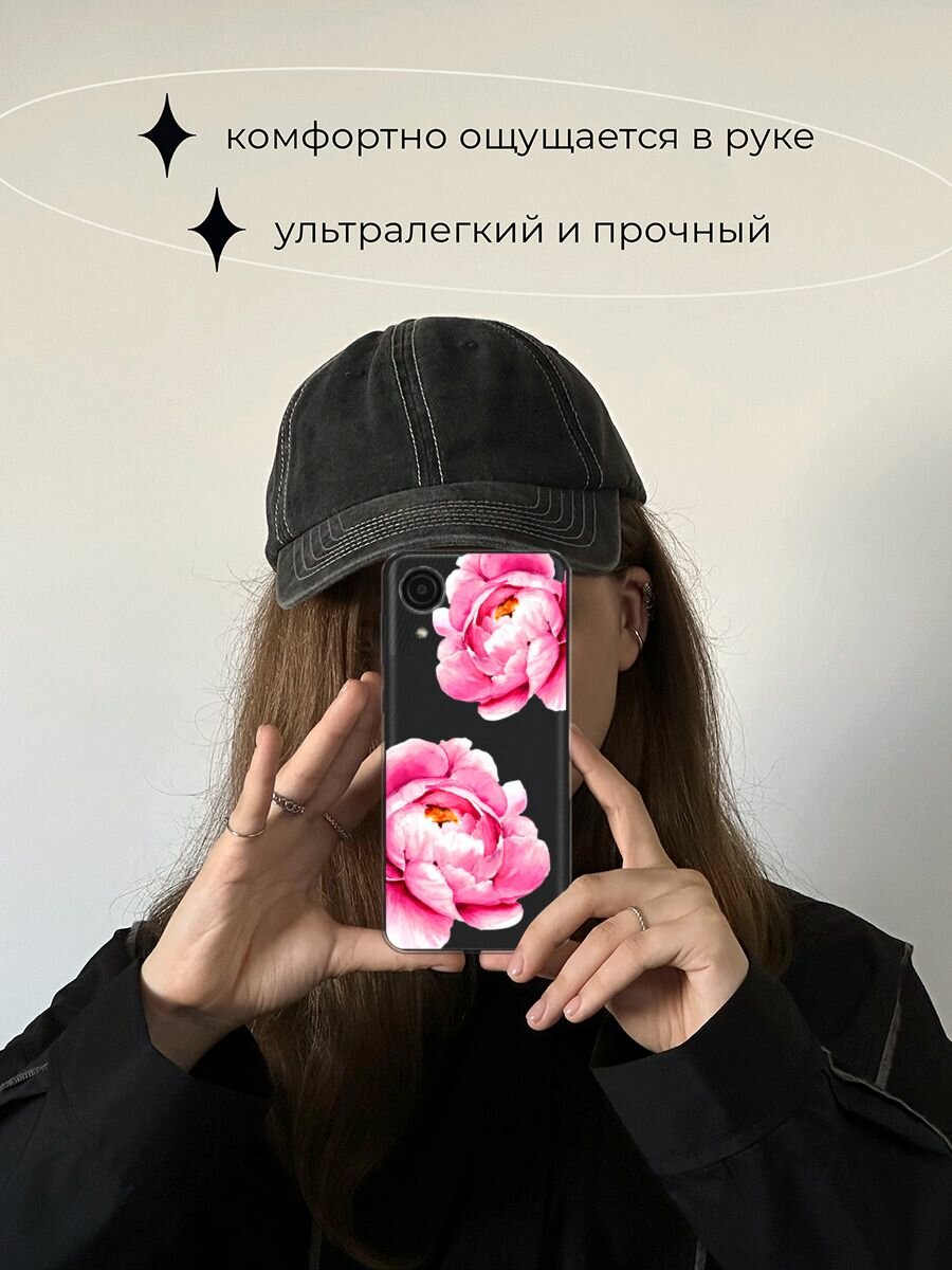 Чехол на Samsung Galaxy A03 Core / Самсунг Галакси А03 Core с принтом "Open peonies", прозрачный — фото 1