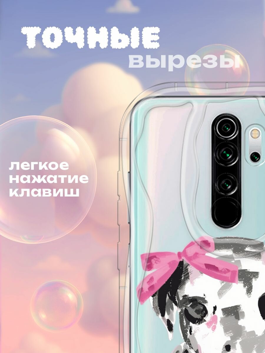 Чехол на Xiaomi Redmi Note 8 Pro / Редми Нот 8 Про с принтом "Далматинец с бантиком 3" — фото 1