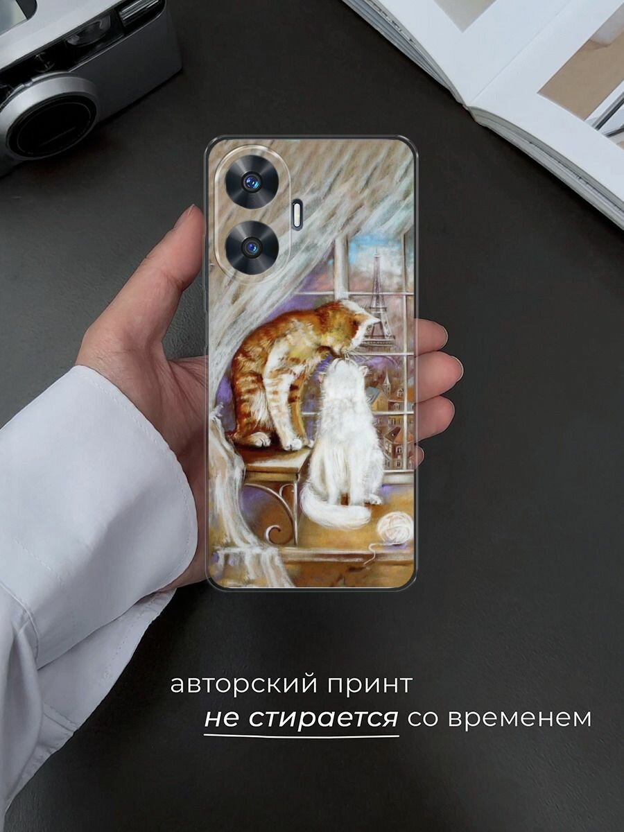 Чехол на Realme C55 / Реалми C55 с принтом "Влюбленные котики 1" — фото 1