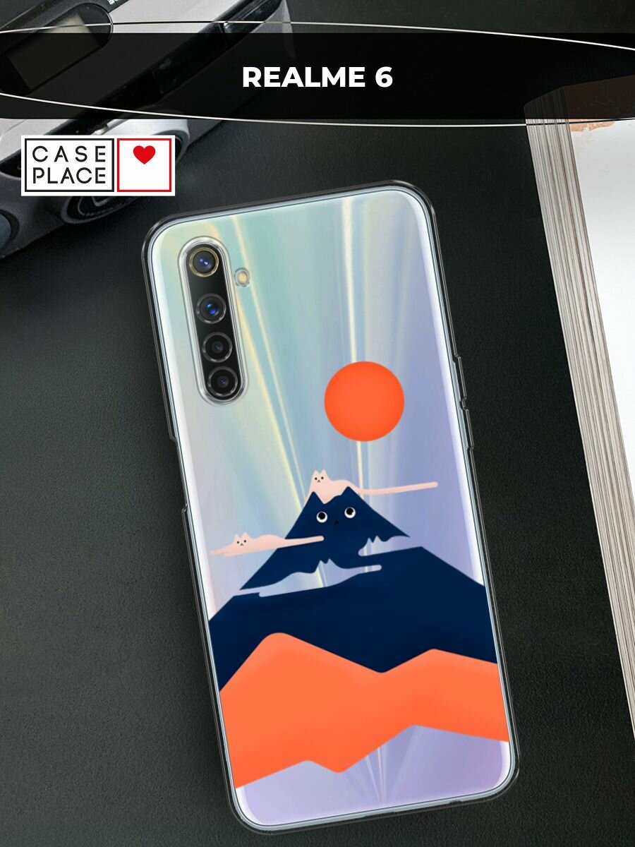 Чехол на Realme 6 / Реалми 6 с принтом "Кот-гора", прозрачный