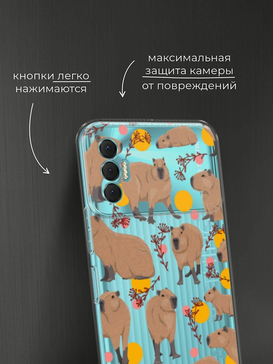 Чехол на Tecno Spark 8P / Техно Спарк 8P с принтом "Капибара паттерн", прозрачный — фото 1