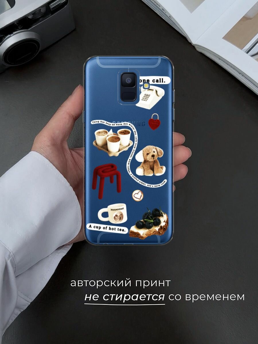 Чехол на Samsung Galaxy A6 / Самсунг Галакси А6 с принтом "Phone call", прозрачный — фото 1