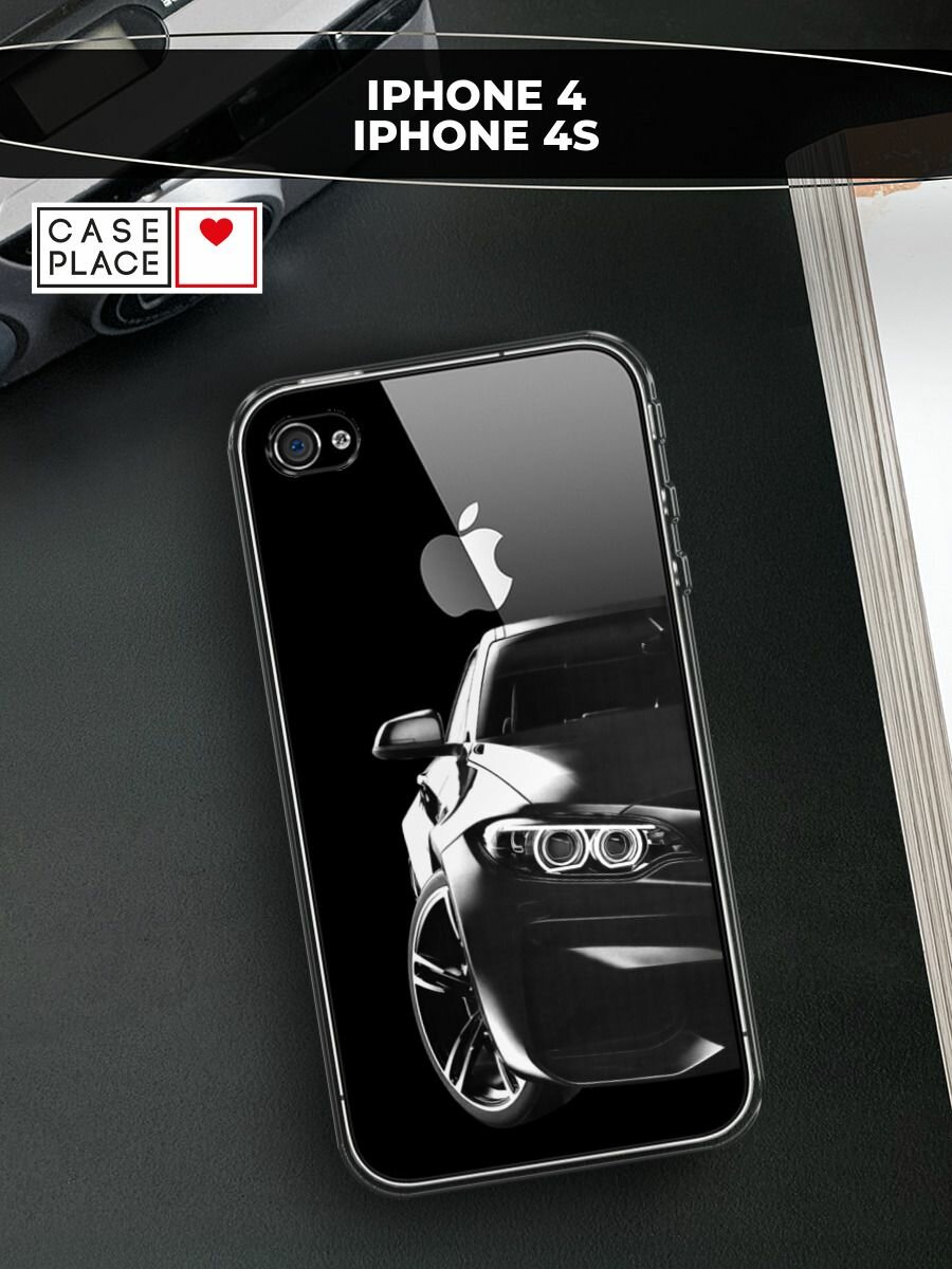 Чехол на Apple iPhone 4/4S / Айфон 4/4S с принтом "Крутая черная машина", прозрачный