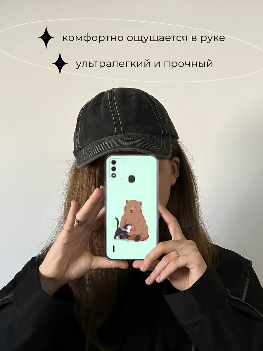 Чехол на Itel A48 / Ител А48 с принтом "Медведь и кошка дружба" — фото 1