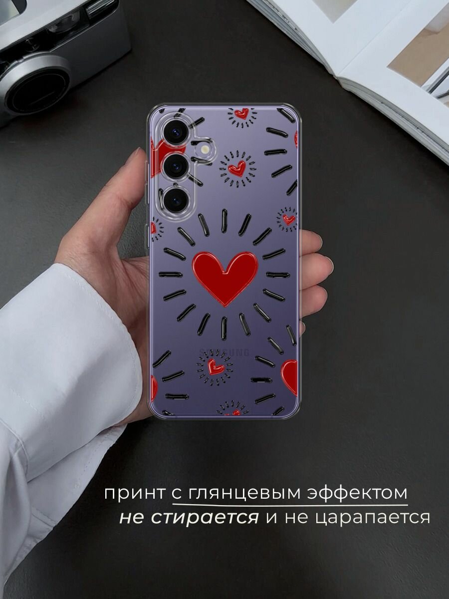 Чехол на Samsung Galaxy S24 Plus / Самсунг S24 Plus с принтом "Бордовые сердца паттерн" — фото 1