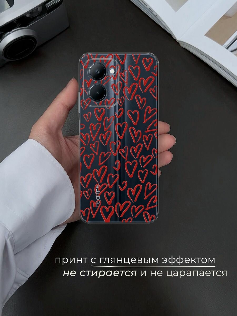 Чехол на Realme C33 / Реалми С33 с принтом "Легкие бордовые сердечки" — фото 1