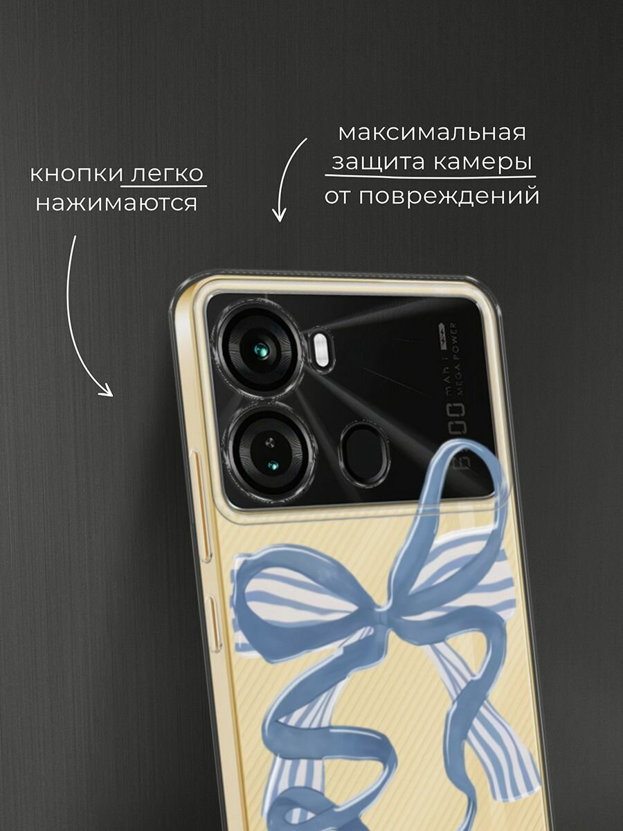 Чехол на Itel P40 / Ител P40 с принтом "Полосатый голубой бант 2" — фото 1