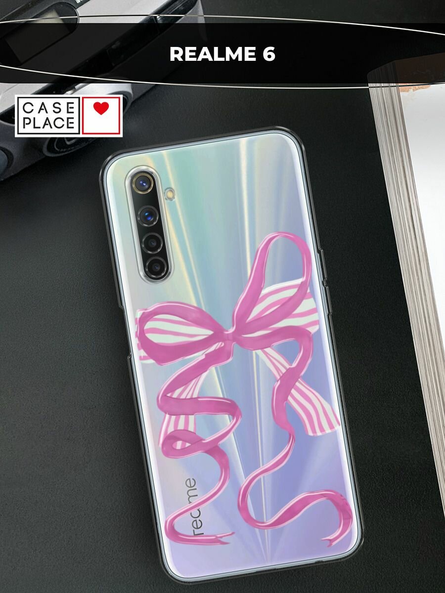 Чехол на Realme 6 / Реалми 6 с принтом "Полосатый розовый бант 2"