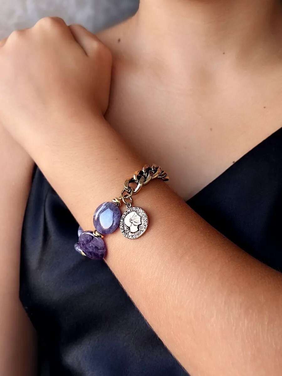 Браслет-цепочка, аметист