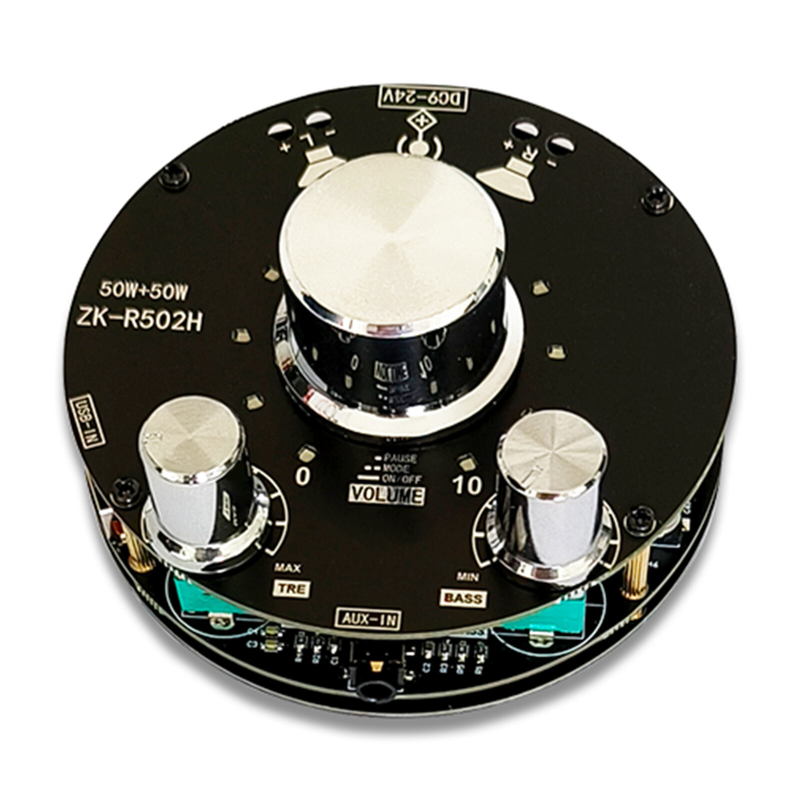 Плата усилителя мощности 2.1 канала с настройкой высоких и низких частот и Bluetooth модулем, ZK R502H