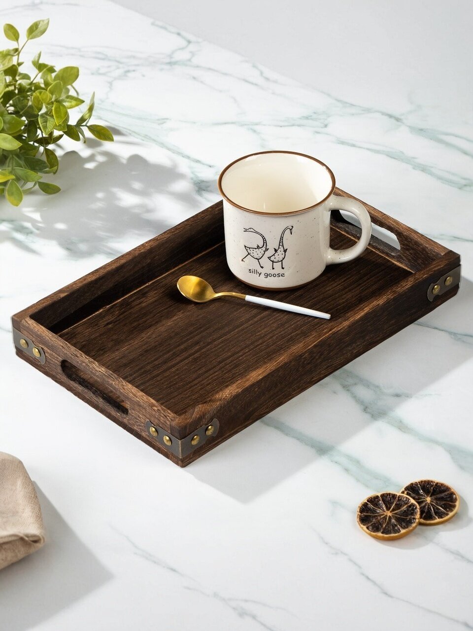 Поднос деревянный с ручками, прямоугольный, 32х20х4 см