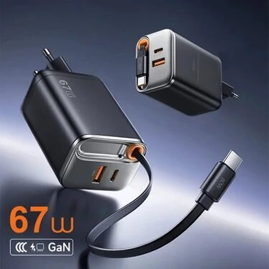 Зарядное устройство WiWU Wi-G020 Helix 67 Вт GaN с портом Type-C и USB-A + кабель USB-C