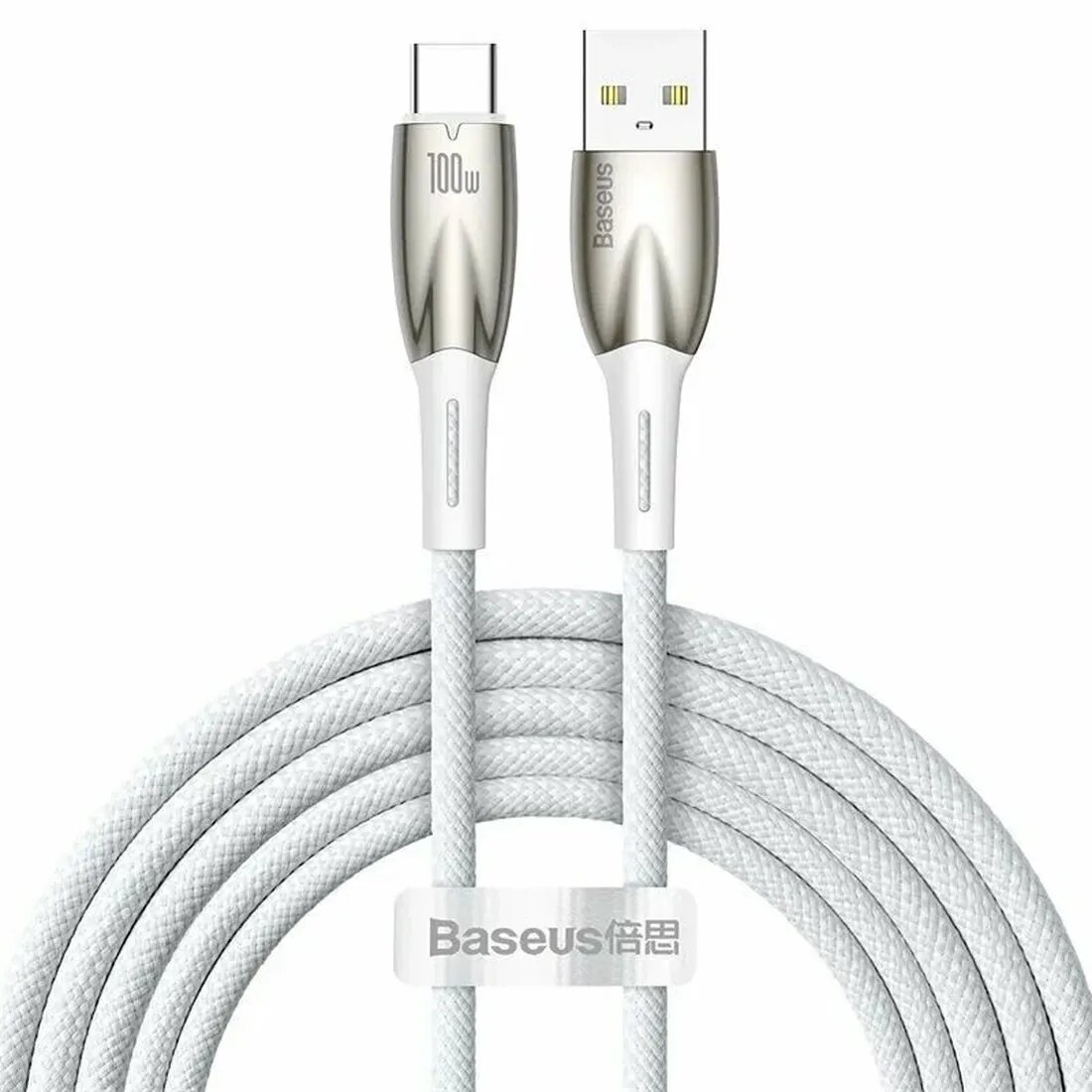 Кабель Baseus Glimmer Series Fast Charging Data Cable USB to Type-C 100W 1m, Белый (CADH000402)