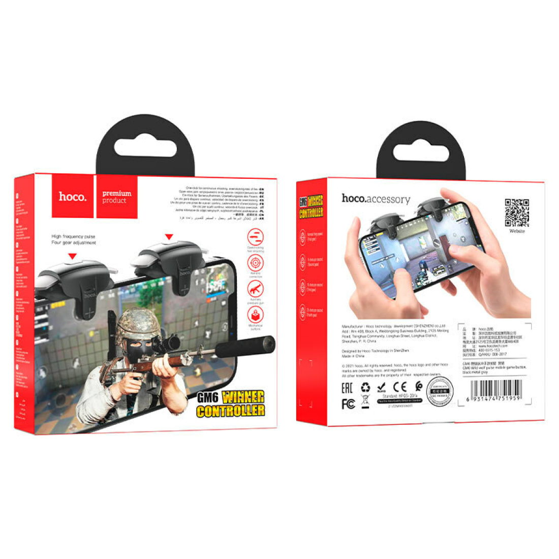 Игровой держатель для телефона с кнопками, триггер, GM6, HOCO, черный