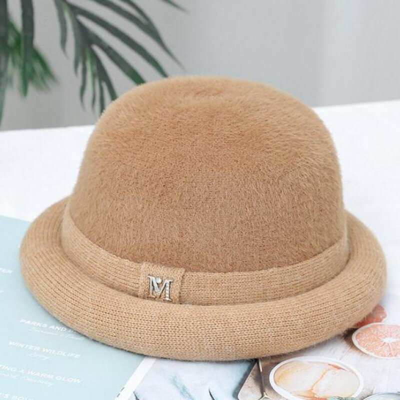 Осенне-зимняя теплая бархатная вязаная шапка для свекрови среднего и пожилого возраста, женская кашемировая бальная шапка, шапка для тети, шапка-тазик из имитации норковых волос