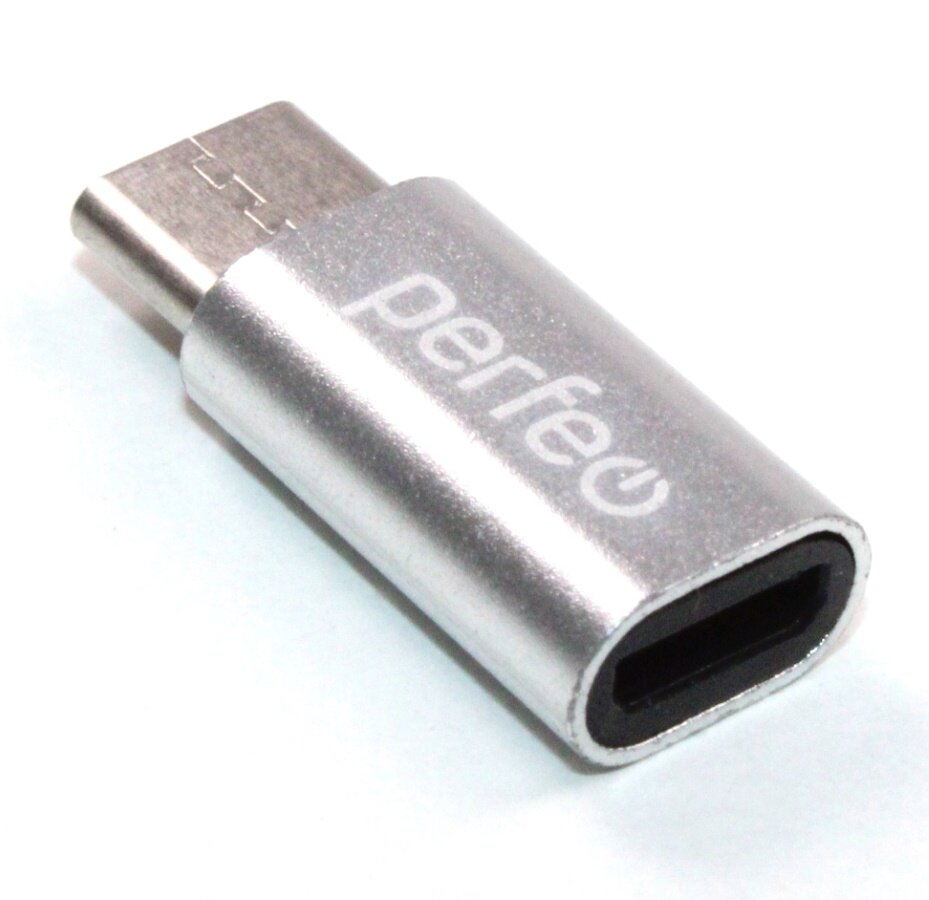 Адаптер OTG с micro USB на Type-C, серебристый, Perfeo