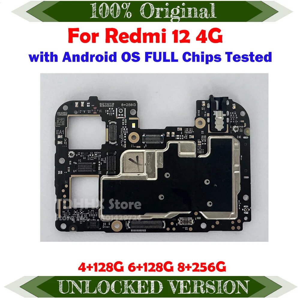 100% оригинал разблокировки для Xiaomi Redmi 12 4G, версия материнской платы 256 ГБ, материнская плата с полным чипом, гибкий кабель, материнская плата 8GB RAM 256GB ROM