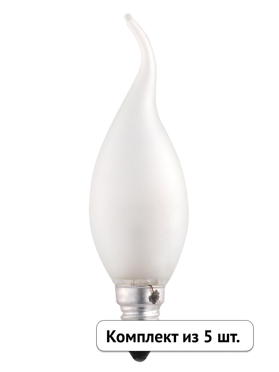 Лампочка накаливания Jazzway СТ35, 60Вт, 350Лм, 2700К, E14, теплый белый свет, свеча на ветру (комплект из 5 шт.)